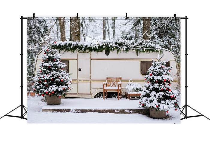 Winter Backdrop Ideas Snowy Christmas Camper Forest Backdrop BRP11-495