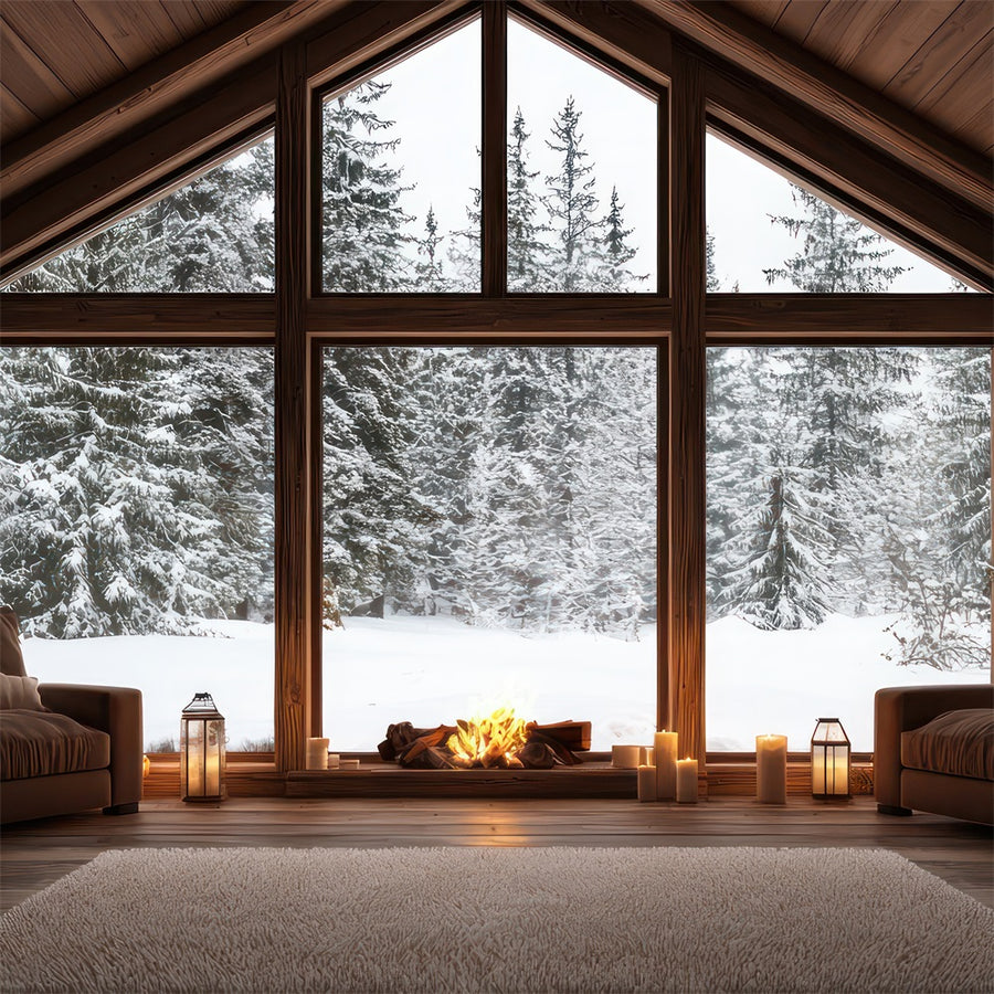 Winter Photography Backdrop Candlelit Cabin Snow Backdrop BRP11-497