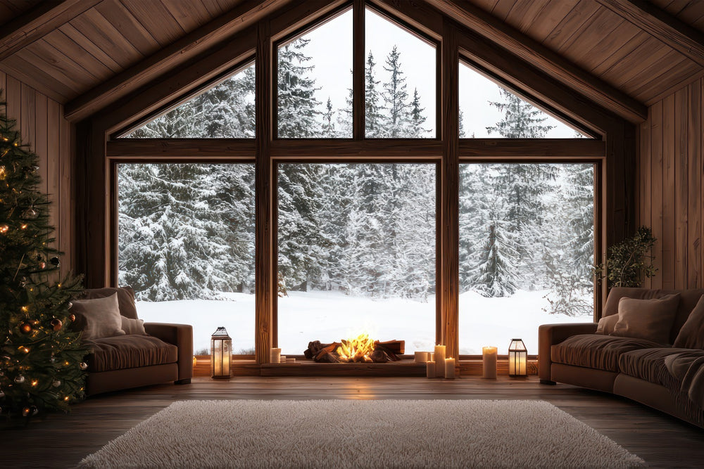Winter Photography Backdrop Candlelit Cabin Snow Backdrop BRP11-497