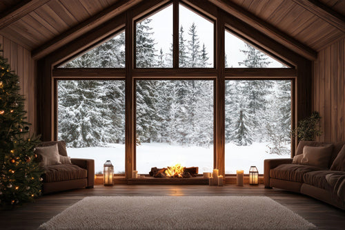 Winter Photography Backdrop Candlelit Cabin Snow Backdrop BRP11-497