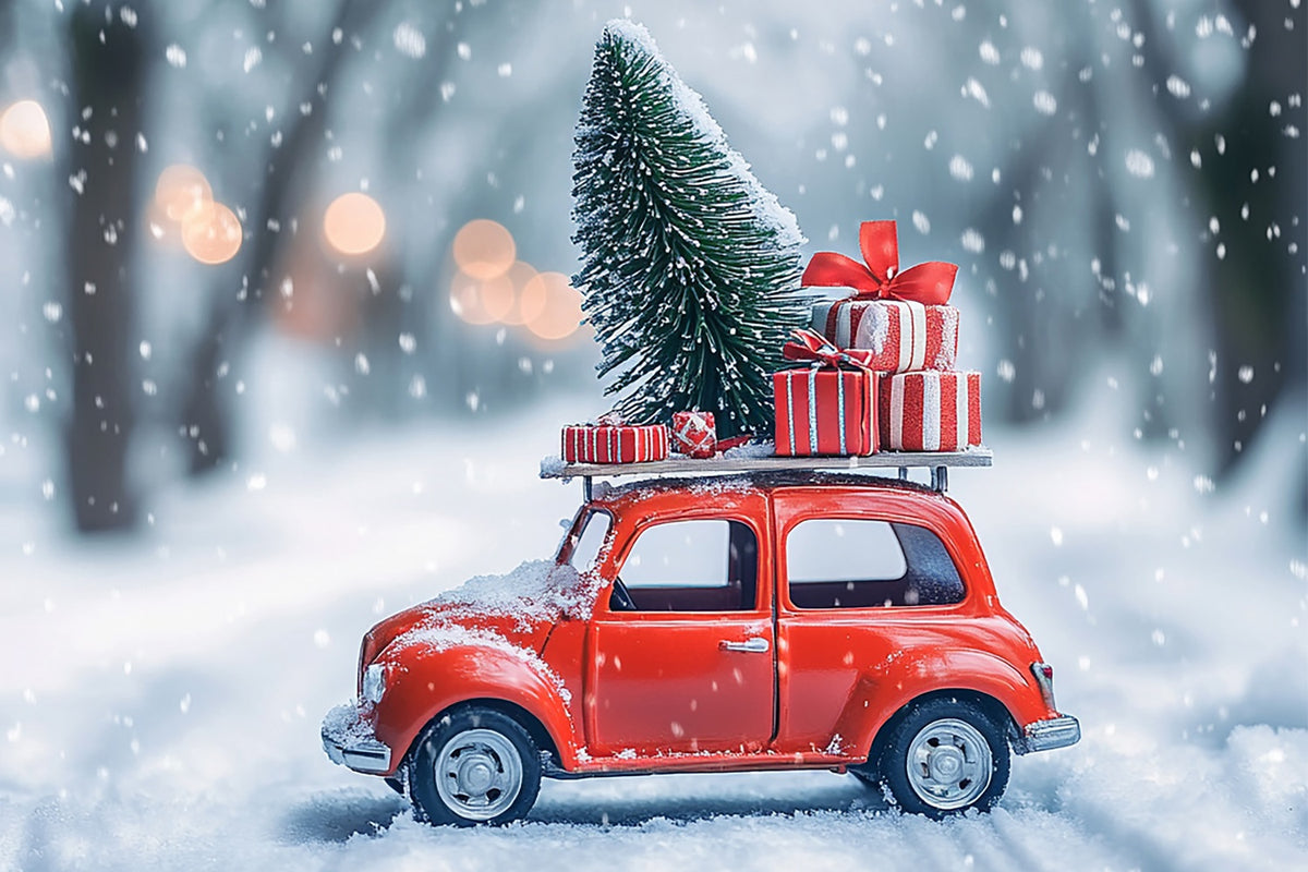 Winter Wonderland Backdrop Gift-Laden Red Car Backdrop BRP11-56 – Dbackdrop