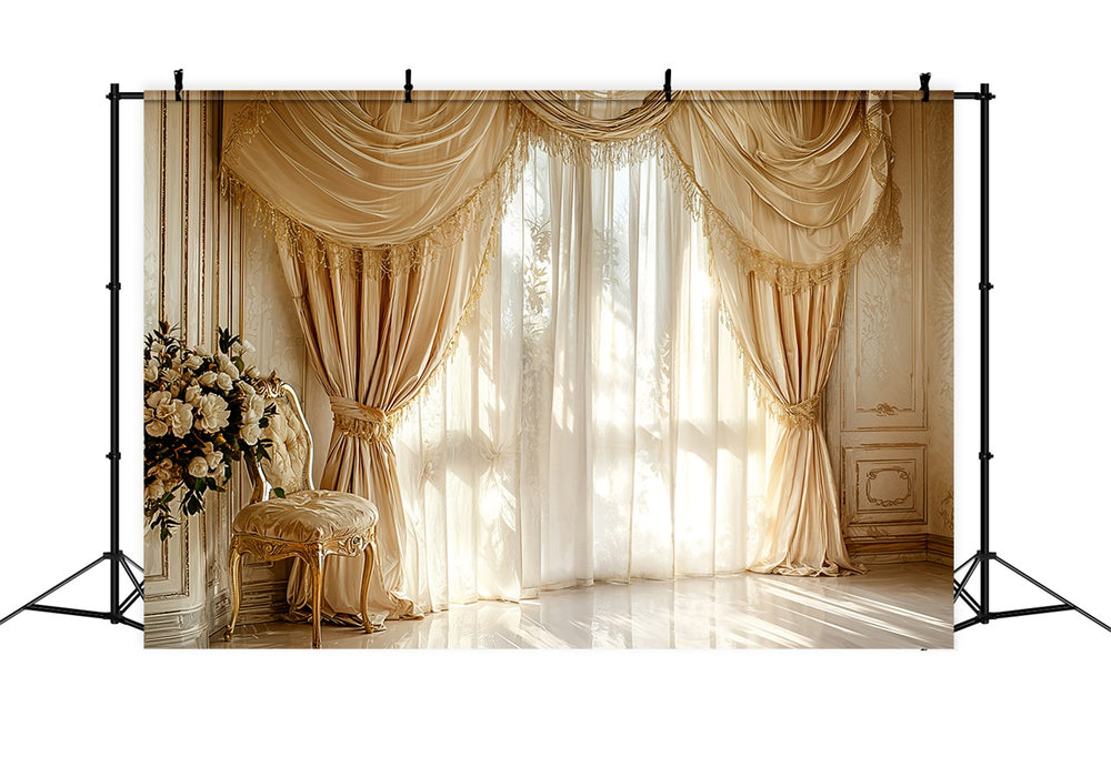 Photo Backdrop Vintage Golden Tassel Curtains Window Backdrop BRP11-58