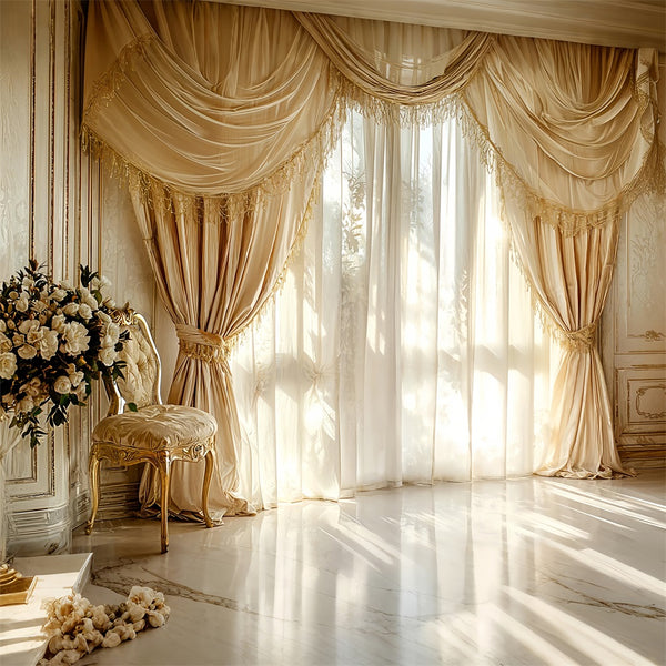 Photo Backdrop Vintage Golden Tassel Curtains Window Backdrop BRP11-58