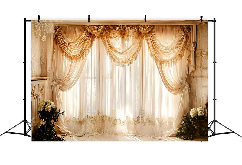 Vintage Backdrops Photography Window Beige Drapes Curtain Backdrop BRP