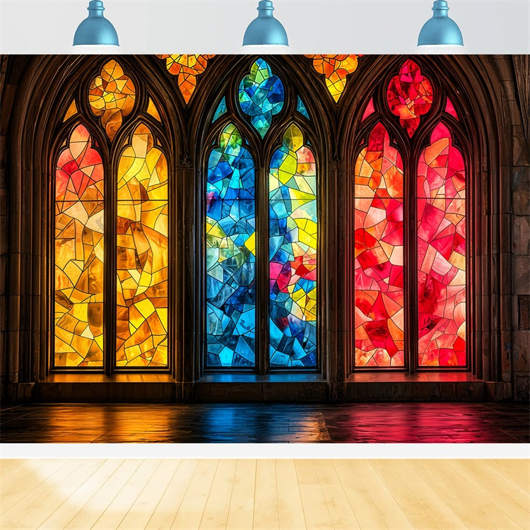Photography Vintage Backdrops Colorful Church Windows Backdrop BRP11-5