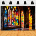 Vintage Backdrops Church Colored Glass Windows Backdrop BRP11-586