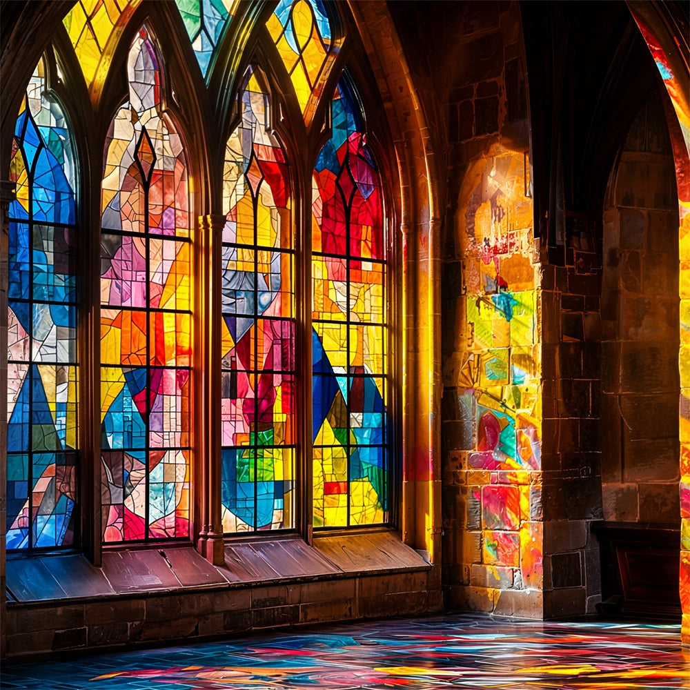Vintage Backdrops Church Colored Glass Windows Backdrop BRP11-586