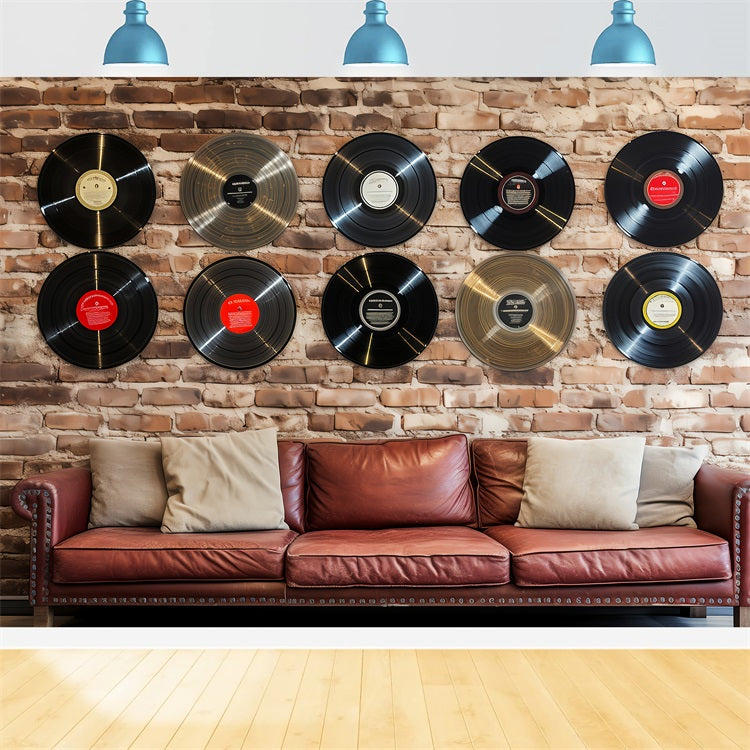 Vintage Photography Backdrop Vinyl Records Brick Wall Backdrop BRP11-5