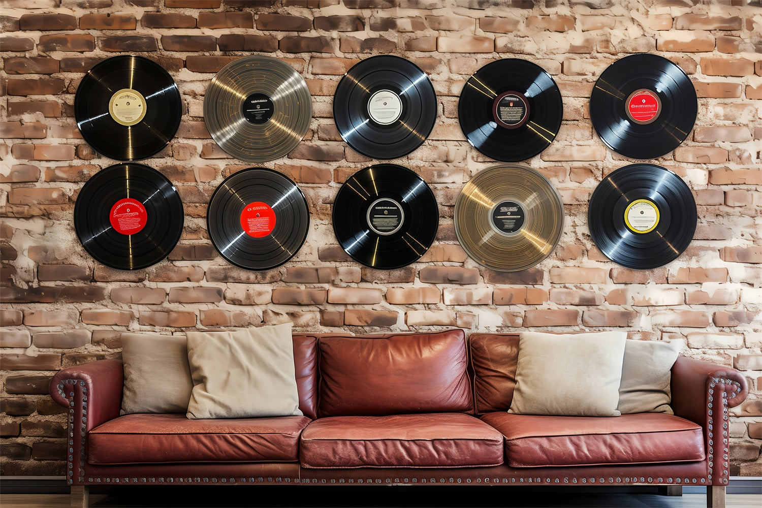 Vintage Photography Backdrop Vinyl Records Brick Wall Backdrop BRP11-5