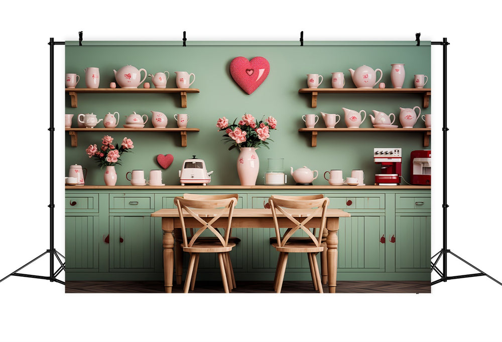 Valentine's Day Backdrops Green Kitchen Floral Setting Backdrop BRP12-