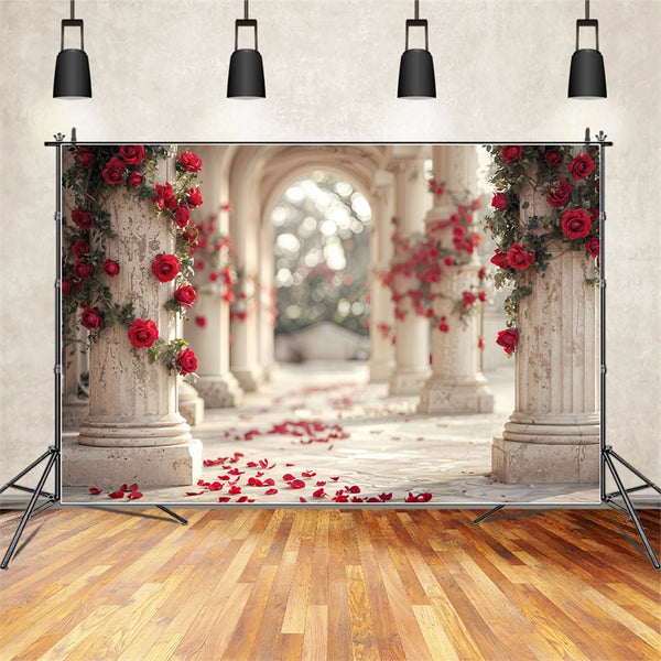 Valentine's Backdrop Red Rose Pathway Marble Columns Backdrop BRP12-25