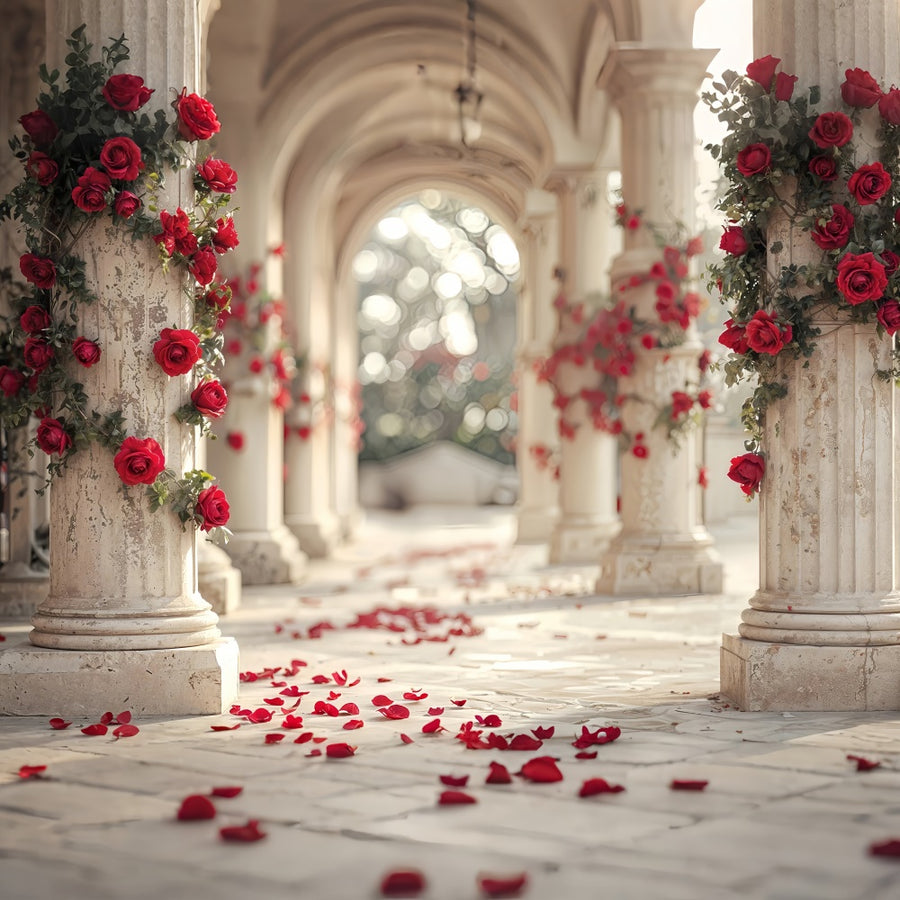 Valentine's Backdrop Red Rose Pathway Marble Columns Backdrop BRP12-25