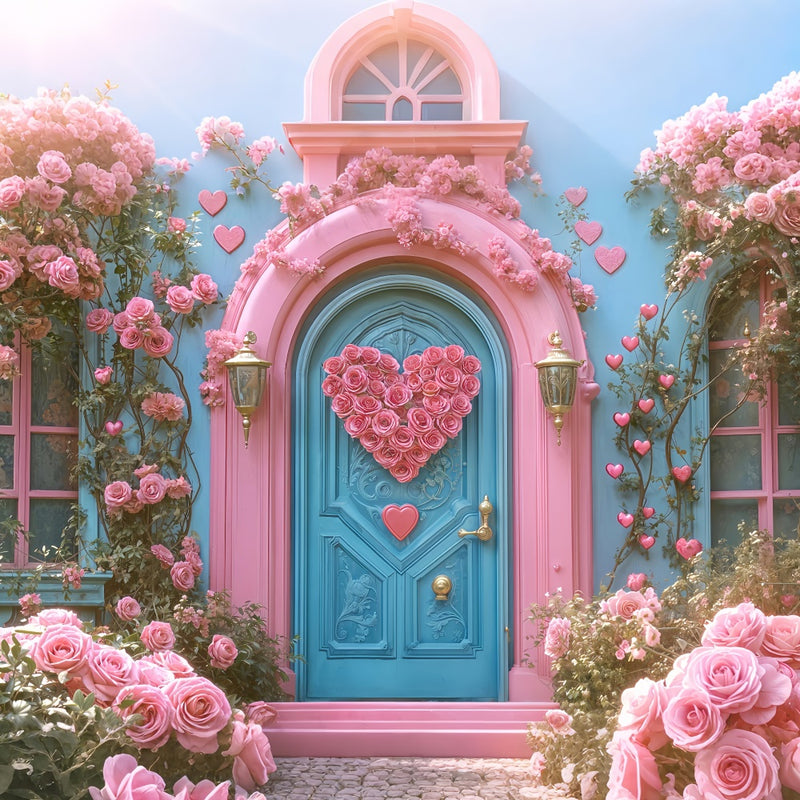 Valentine Backdrops Pink Rose Heart Blue Door Backdrop BRP12-261