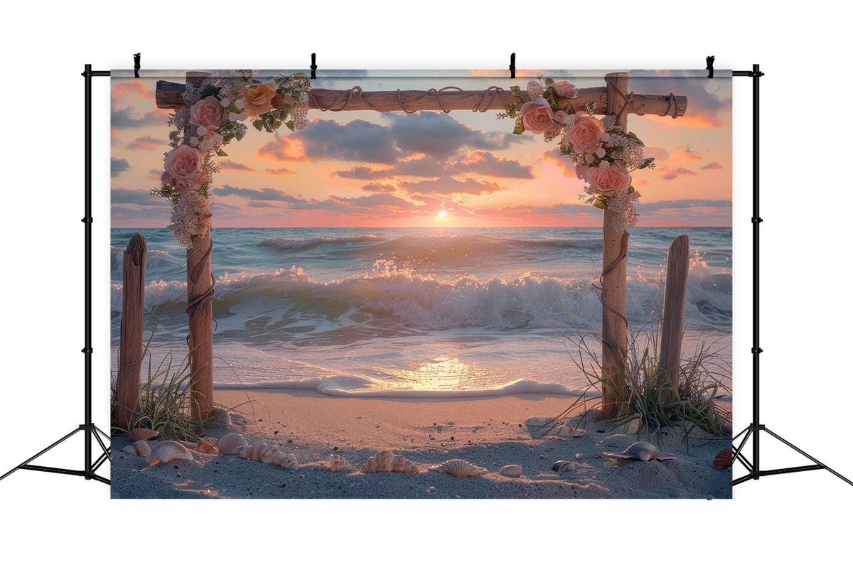Wedding Backdrop Photography Sunset Beach Floral Arch Backdrop BRP12-3