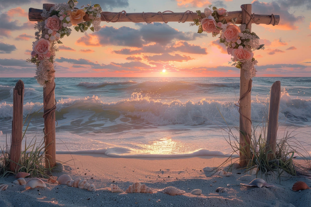 Wedding Backdrop Photography Sunset Beach Floral Arch Backdrop BRP12-3
