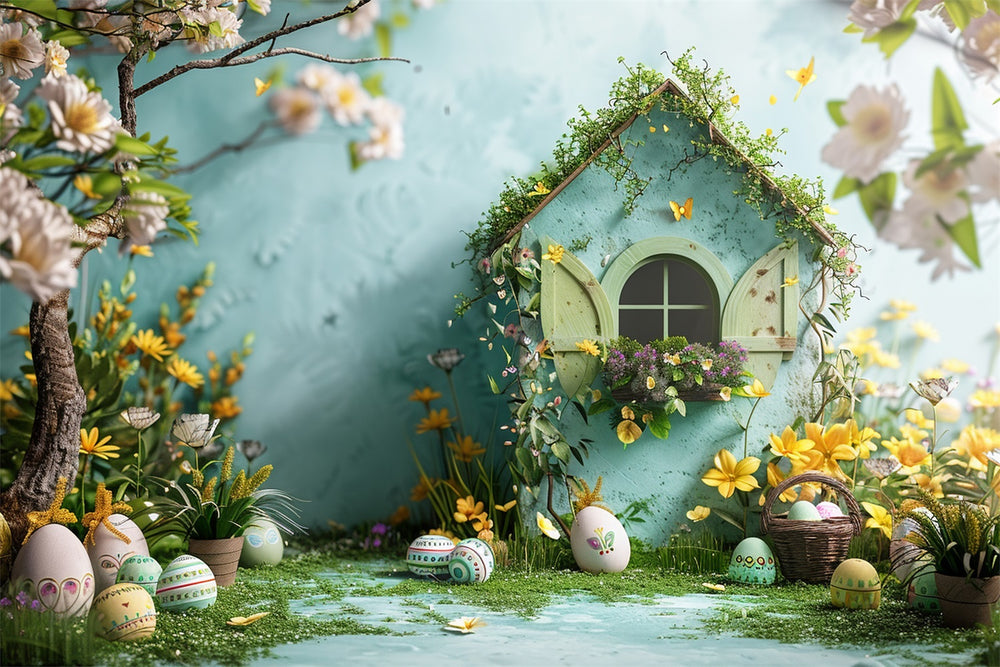 Easter Picture Backdrops Garden Cottage Yellow Blooms Backdrop BRP12-3