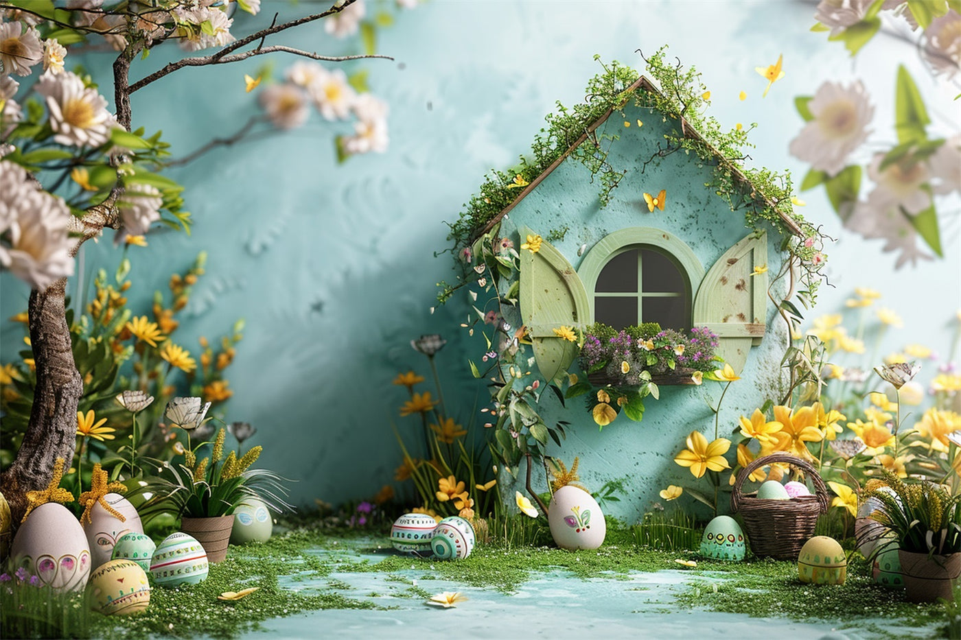 Easter Picture Backdrops Garden Cottage Yellow Blooms Backdrop BRP12-3