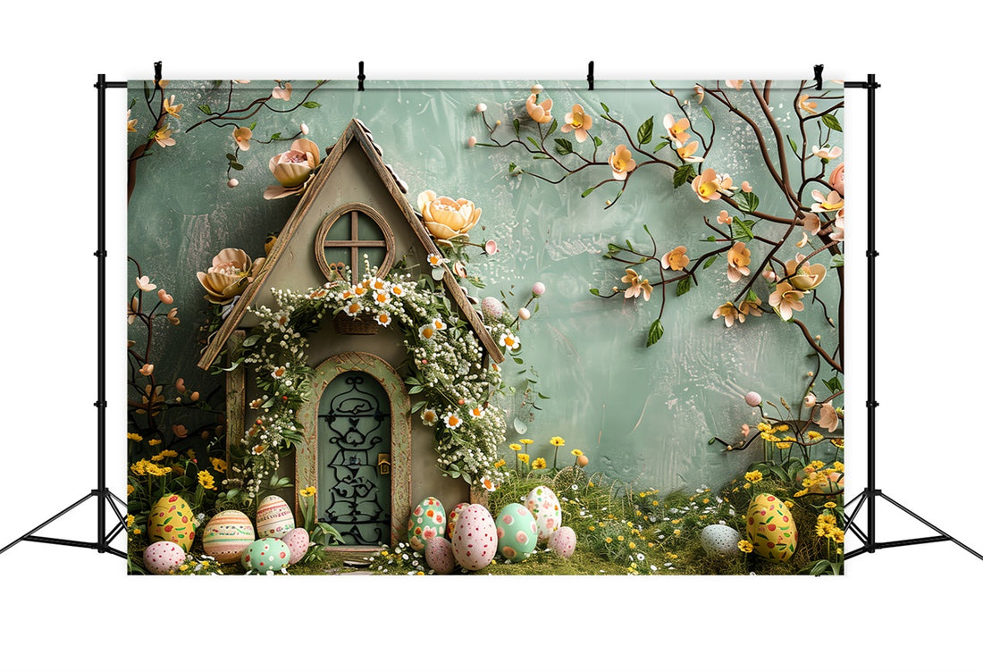 Photo Backdrops Easter Pastel Floral Decorated Cottage Backdrop BRP12-