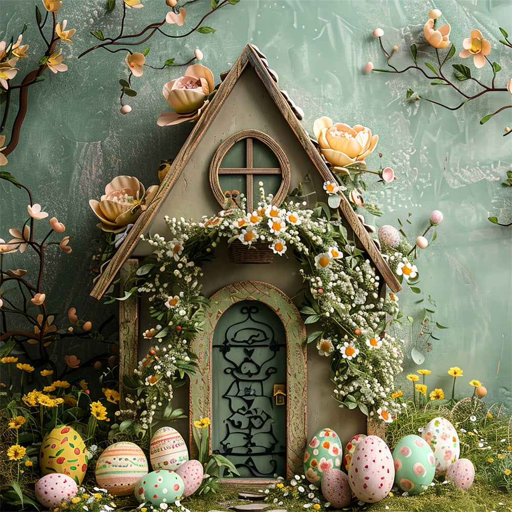 Photo Backdrops Easter Pastel Floral Decorated Cottage Backdrop BRP12-