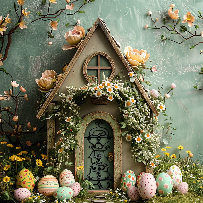 Photo Backdrops Easter Pastel Floral Decorated Cottage Backdrop BRP12-