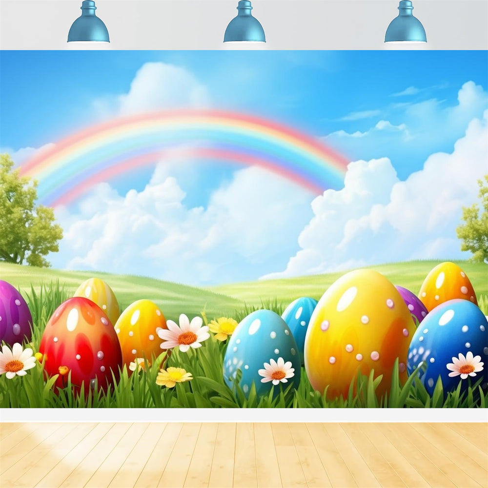 Easter Backdrops Photography Rainbow Grassland Egg Backdrop BRP12-426