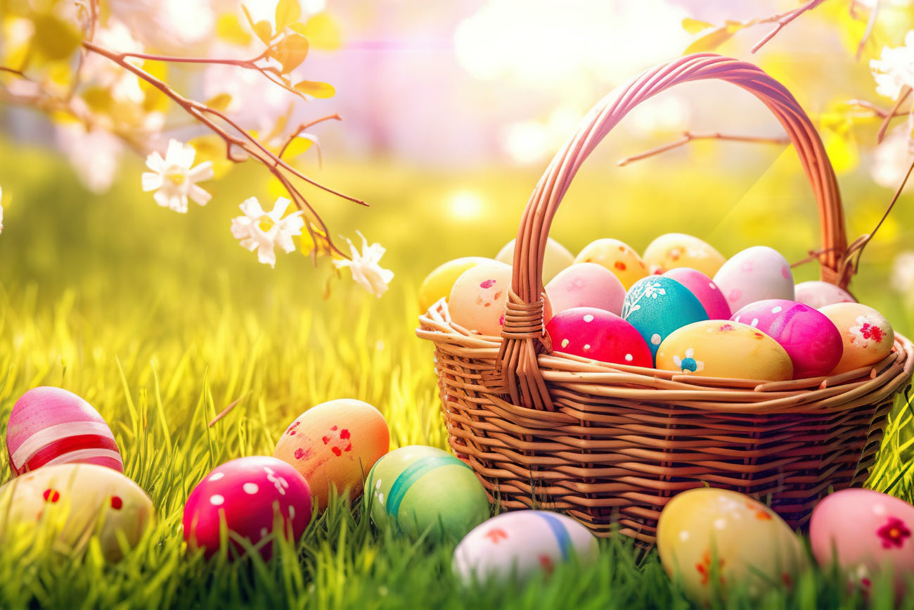 Easter Egg Backdrop Spring Basket Eggs Nature Photography Backdrop BRP