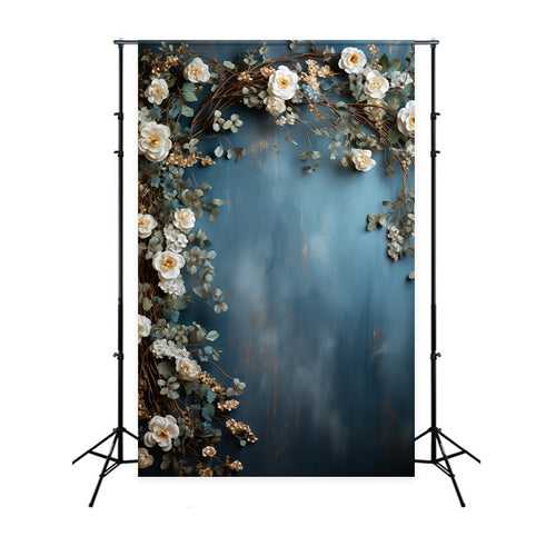 Maternity Photography Backdrops White Floral Blue Wall Backdrop BRP12-