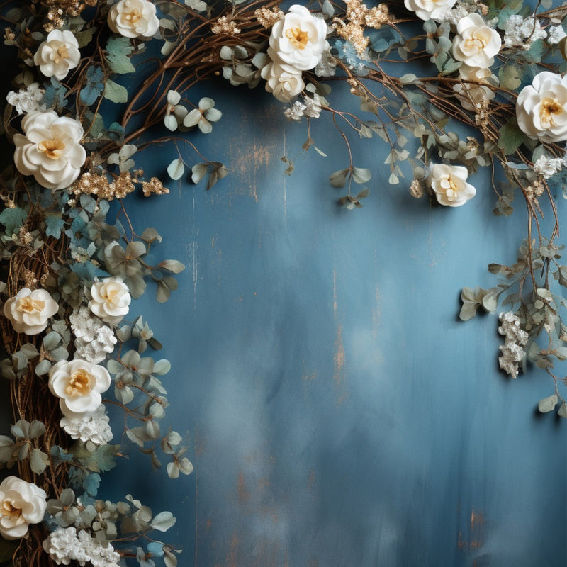 Maternity Photography Backdrops White Floral Blue Wall Backdrop BRP12-