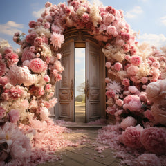 Spring Backdrops Enchanted Garden Doors Pink Flowers Backdrop BRP12-46