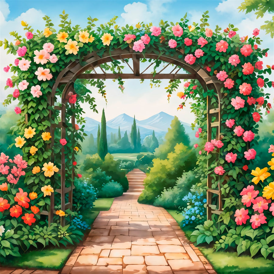 Backdrops Spring Blooming Garden Path Vibrant Flowers Backdrop BRP12-4