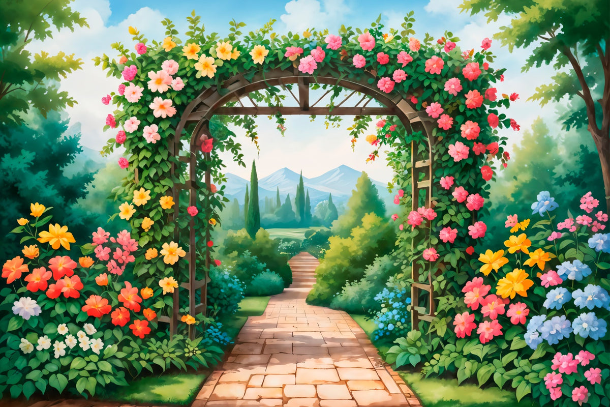 Backdrops Spring Blooming Garden Path Vibrant Flowers Backdrop BRP12-4
