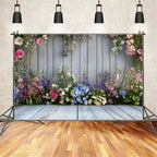 Spring Backdrop Photography Blue Wooden Wall Blooms Backdrop BRP12-497