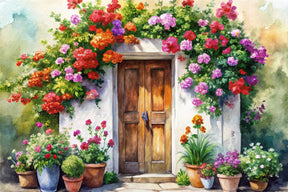 Spring Photography Backdrop Hand-Painted Cottage Door Floral Backdrop