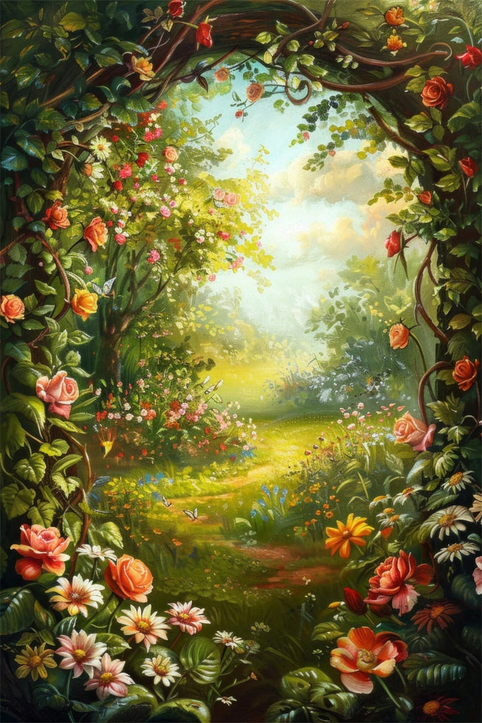 Photography Spring Backdrop Floral Garden Archway Sunlit Backdrop BRP1