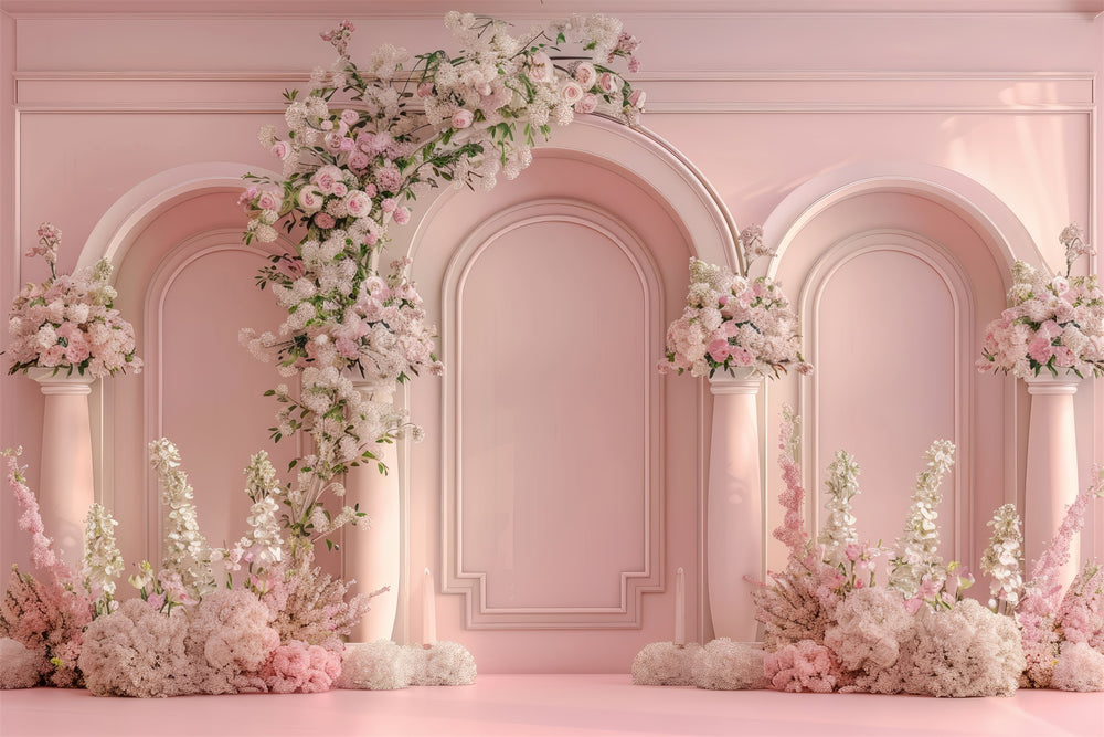 Floral Photography Backdrop Luxurious Pink Archway Wedding Backdrop BR