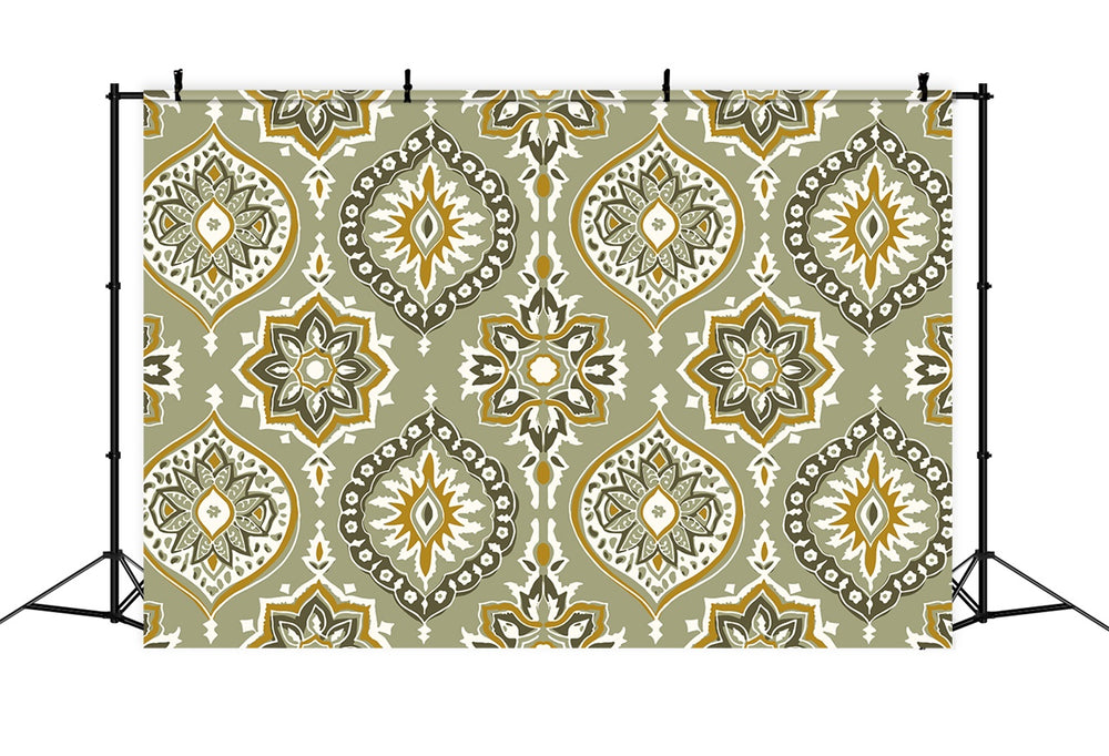 Photography Backdrops Damask Olive Gold Geometric Floral Backdrop BRP1