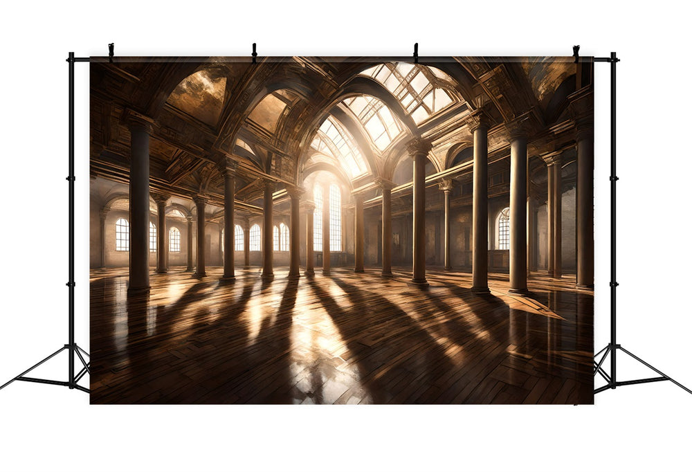Architecture Backdrop Golden Sunlight Arched Windows Backdrop BRP12-64