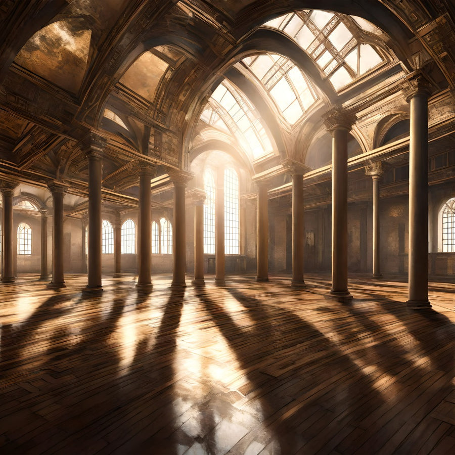 Architecture Backdrop Golden Sunlight Arched Windows Backdrop BRP12-64