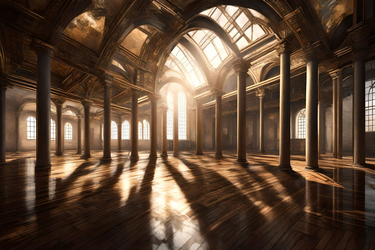 Architecture Backdrop Golden Sunlight Arched Windows Backdrop BRP12-64