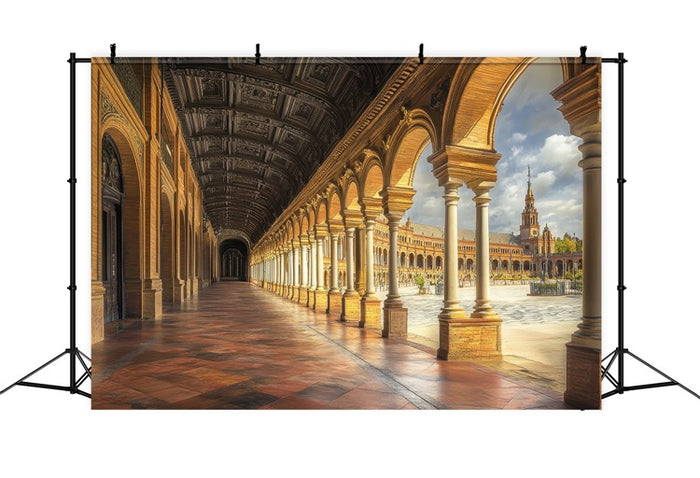 Architecture Backdrop European Courtyard Arched Corridor Backdrop BRP1