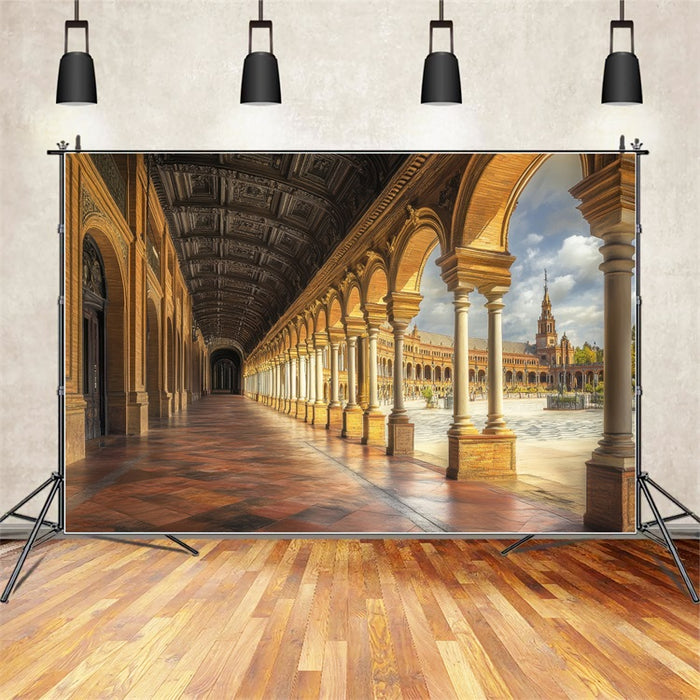 Architecture Backdrop European Courtyard Arched Corridor Backdrop BRP1