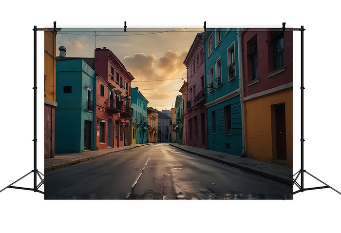 Architecture Backdrop Colorful Street Painted Buildings Backdrop BRP12
