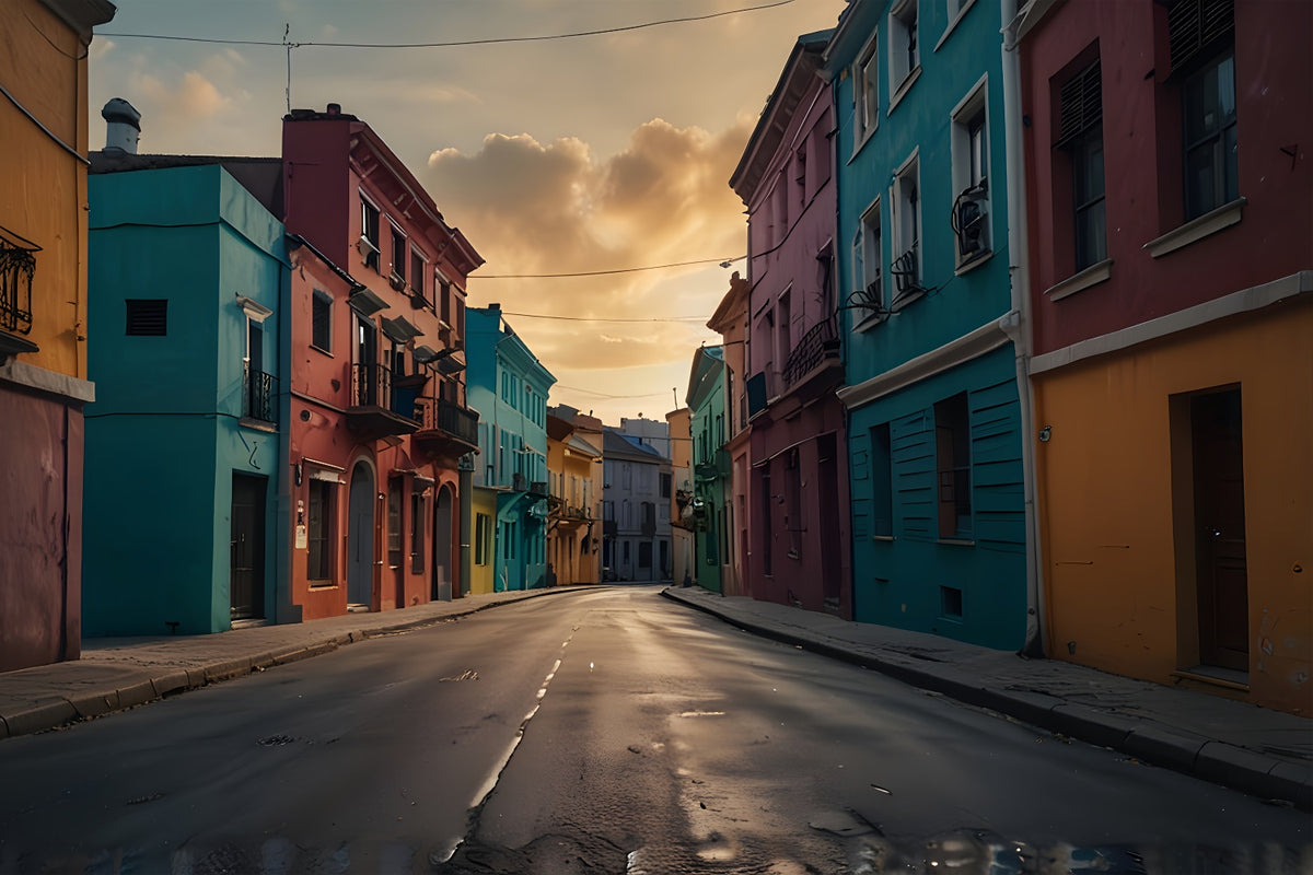 Architecture Backdrop Colorful Street Painted Buildings Backdrop BRP12