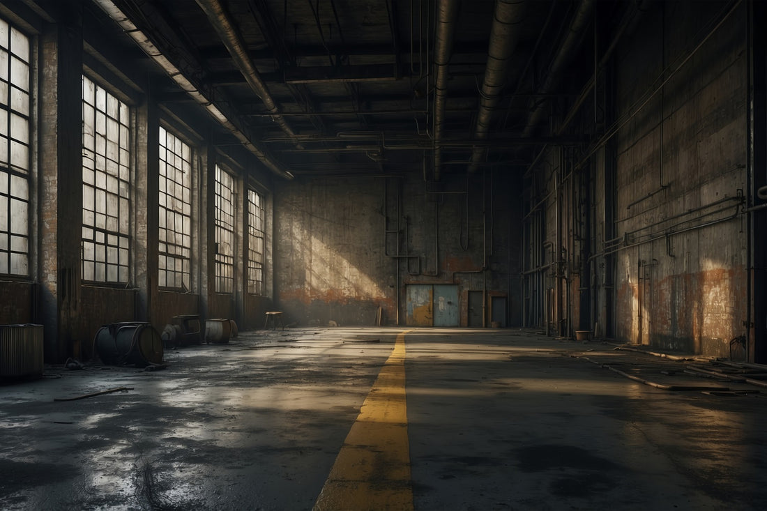 Architecture Backdrop Abandoned Factory Sunlit Windows Backdrop BRP12-