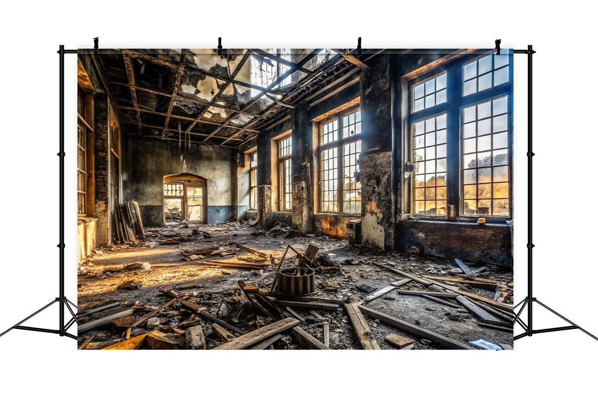 Architecture Backdrop Burnt-Out Abandoned Building Rubble Backdrop BRP