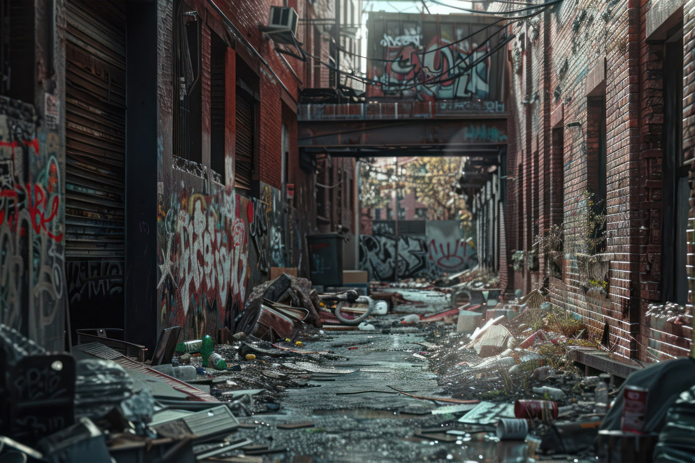 Architecture Backdrop Graffiti Alley Trash Scattered Backdrop BRP12-66