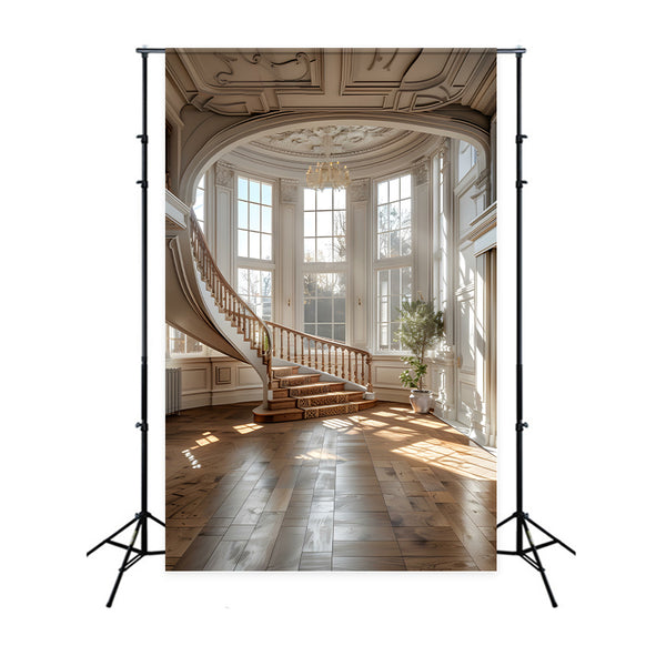 Architecture Backdrop Elegant Sunlit Manor Staircase Backdrop BRP12-67