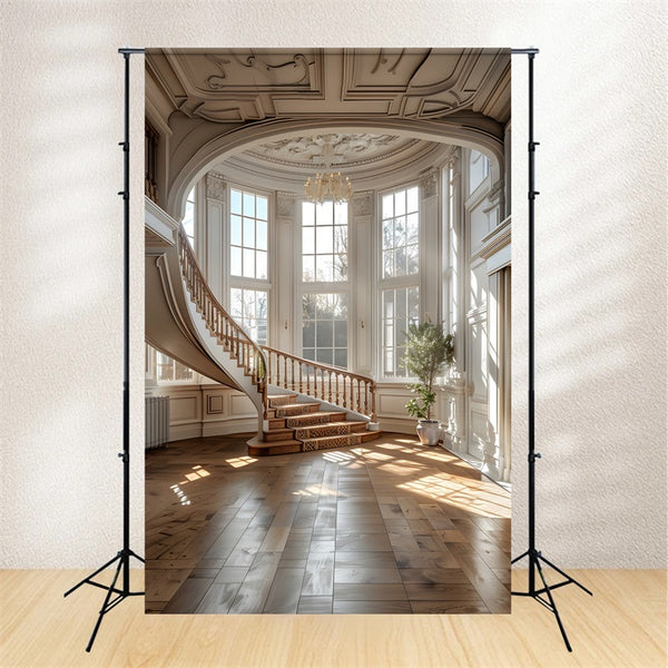 Architecture Backdrop Elegant Sunlit Manor Staircase Backdrop BRP12-67