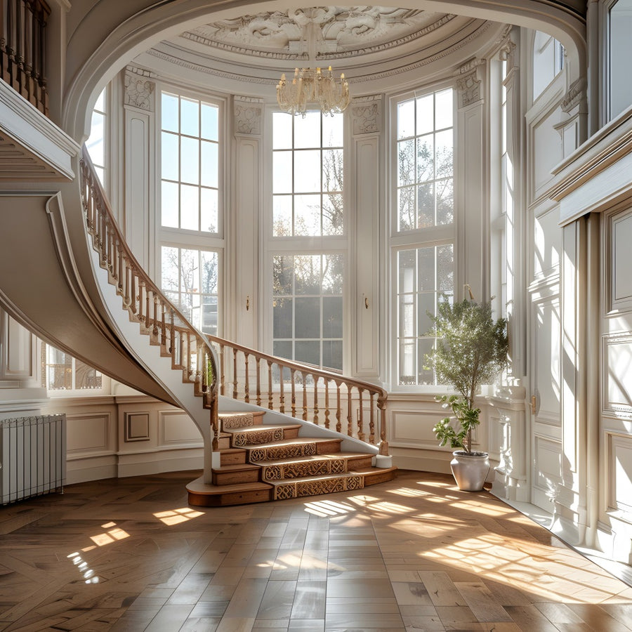 Architecture Backdrop Elegant Sunlit Manor Staircase Backdrop BRP12-67