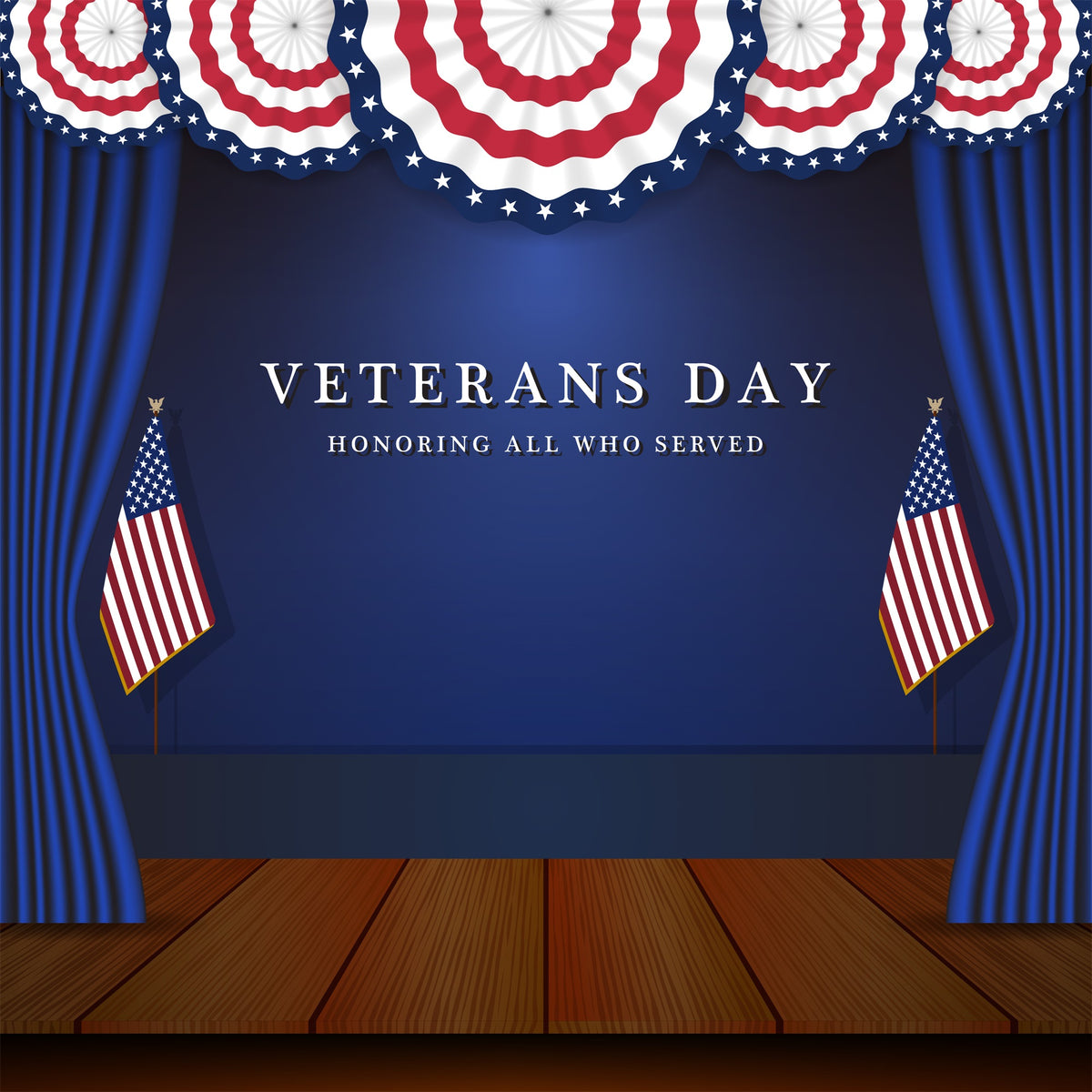 American Flag Stage Backdrop Veterans Day Blue Backdrop BRP12-680